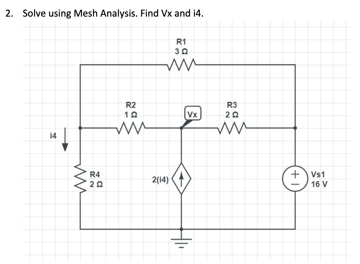 Solved 2. Solve using Mesh Analysis. Find Vx and i4. R1 3Ω w | Chegg.com