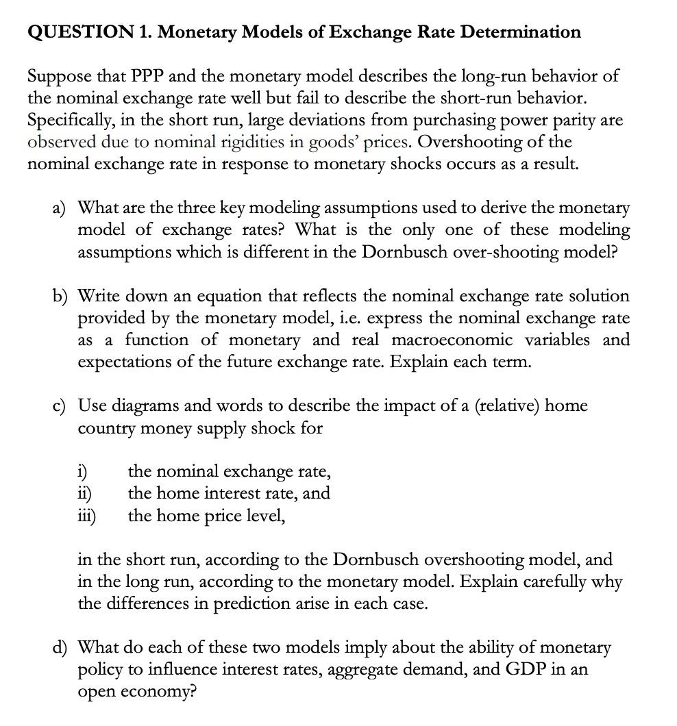 Solved QUESTION 1. Monetary Models of Exchange Rate | Chegg.com
