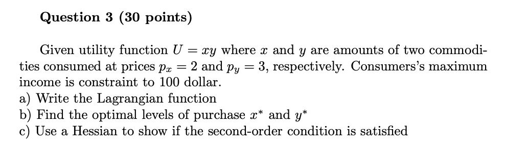 Solved Given utility function U=xy where x and y are amounts | Chegg.com