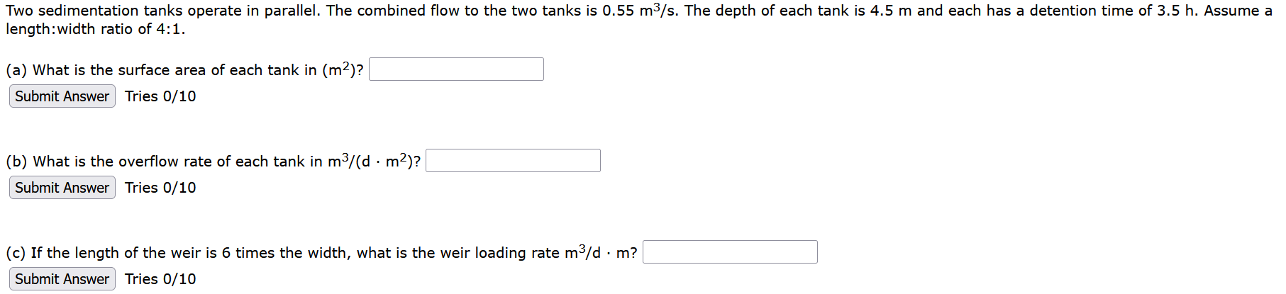 Solved Two sedimentation tanks operate in parallel. The | Chegg.com