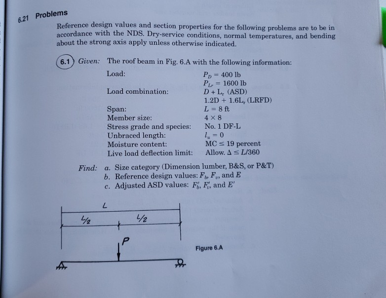 Solved 6.21 Problems Reference design values and section | Chegg.com