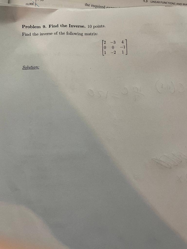 Solved Problem 9. Find the Inverse. 10 points. Find the | Chegg.com