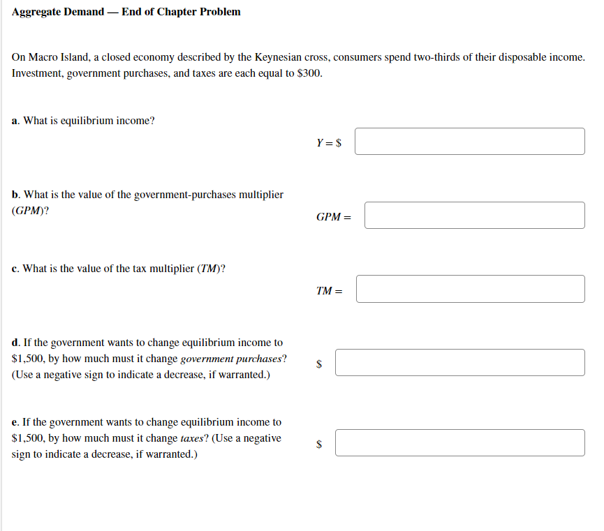 Solved Aggregate Demand — End of Chapter Problem On Macro | Chegg.com