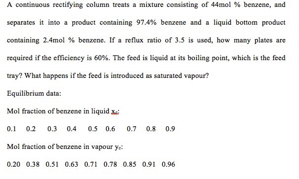 Solved A continuous rectifying column treats a mixture | Chegg.com