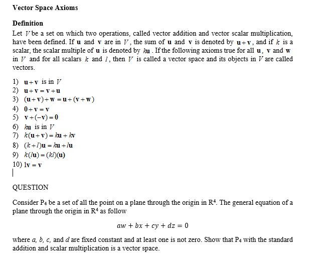 Solved Vector Space Axioms Definition Let V be a set on | Chegg.com