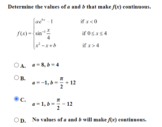 Solved Determine the values of a and b that make f(x) | Chegg.com