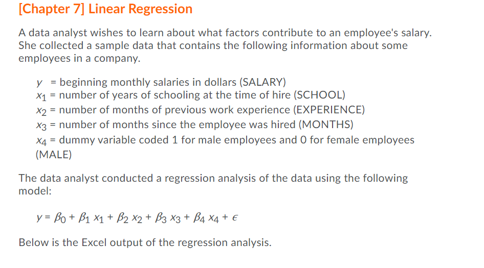 Solved [Chapter 7] Linear Regression A data analyst wishes | Chegg.com