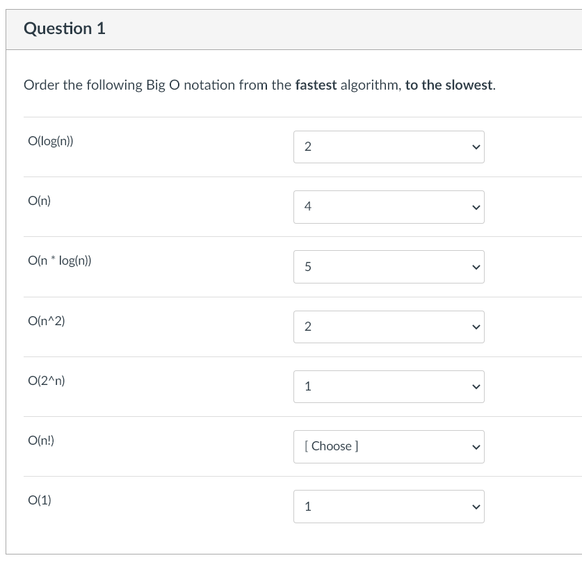 Solved Question 1 Order the following Big O notation from | Chegg.com