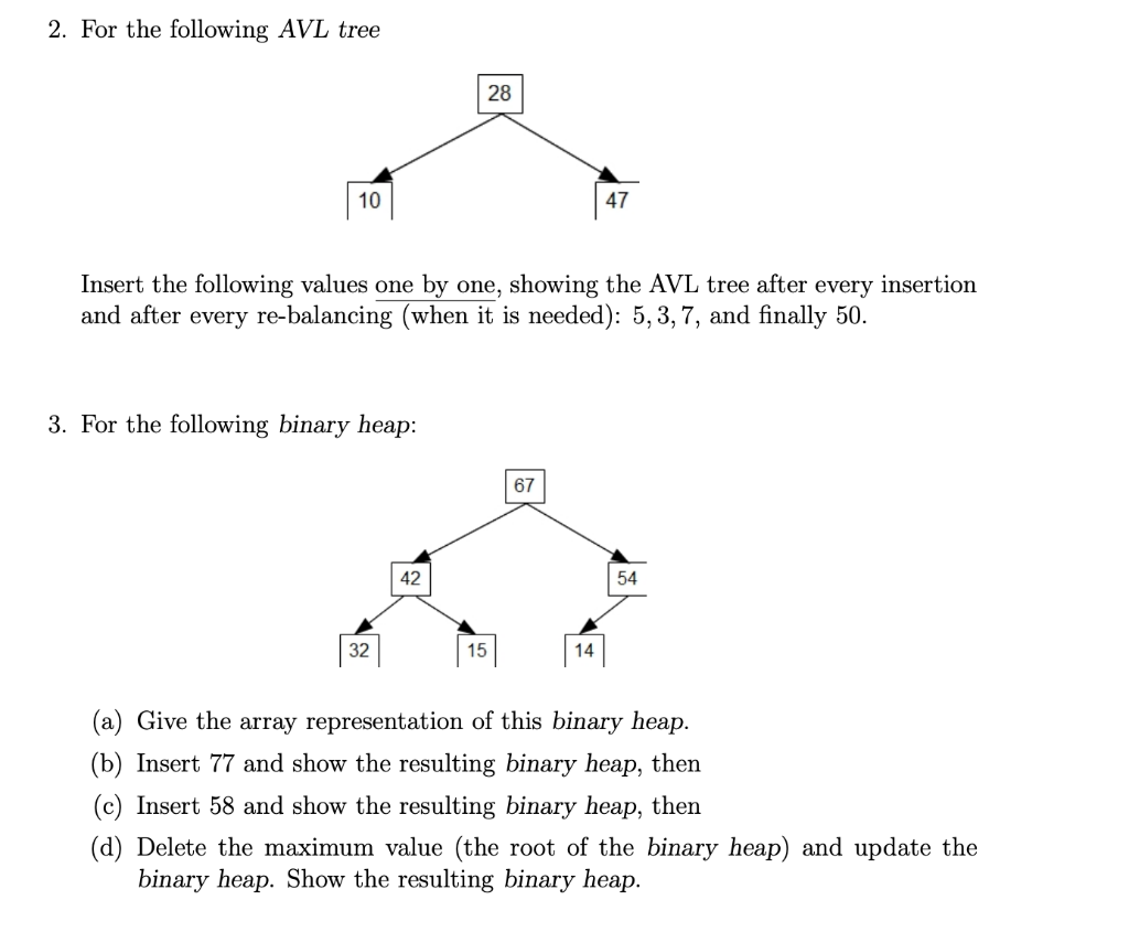 Solved 2. For the following AVL tree 28 10 47 Insert the | Chegg.com