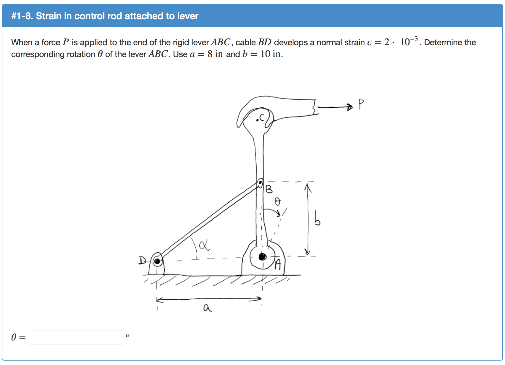 Solved When a force P is applied to the end of the rigid | Chegg.com