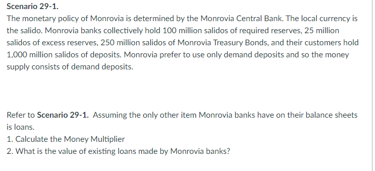 Solved Scenario 29-1. The monetary policy of Monrovia is | Chegg.com