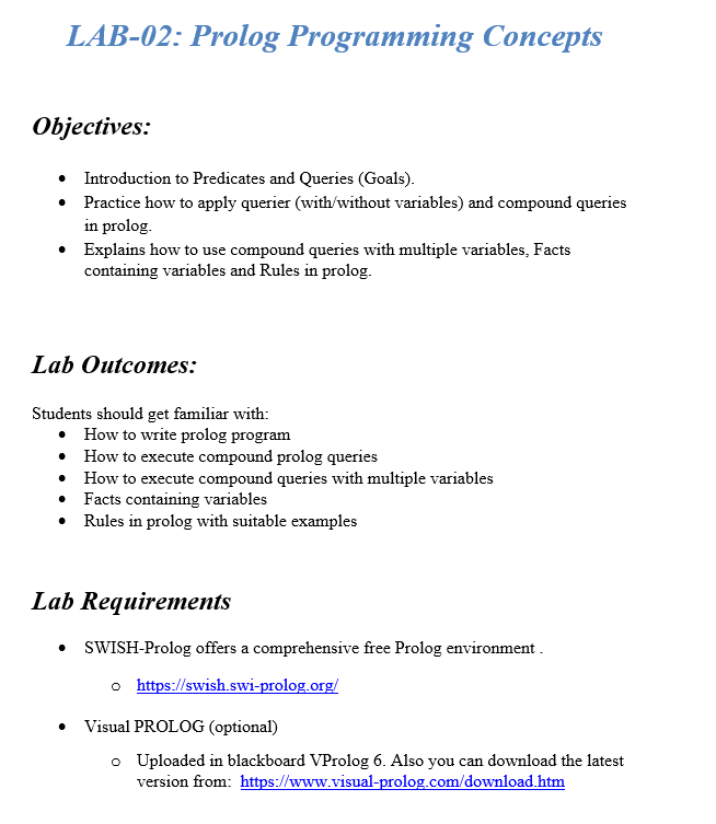 Solved Lab 02 Prolog Programming Concepts Objectives 9895