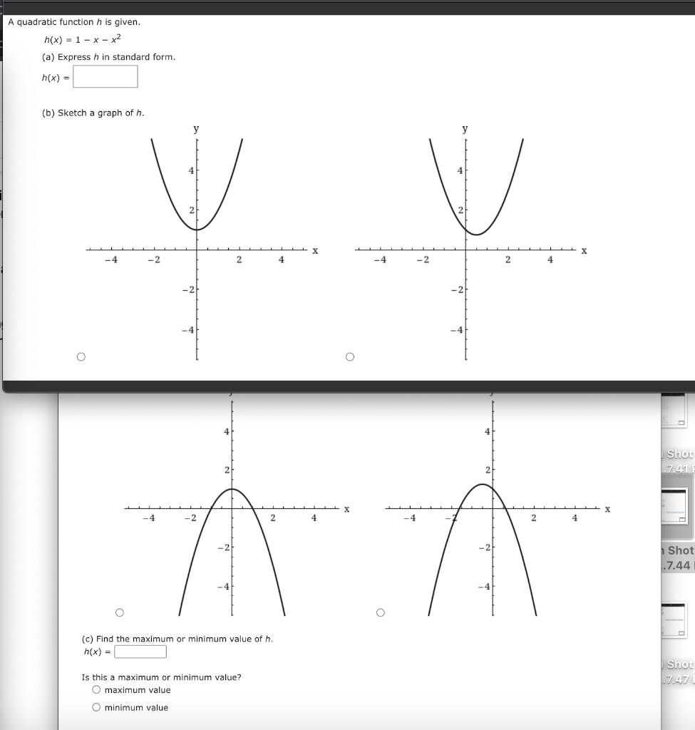 Solved A quadratic function h is given. h(x) = 1 - x - x2 | Chegg.com