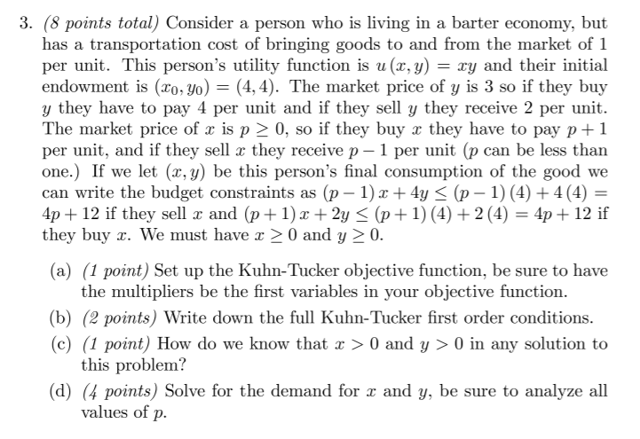 Solved 3. (8 points total) Consider a person who is living | Chegg.com