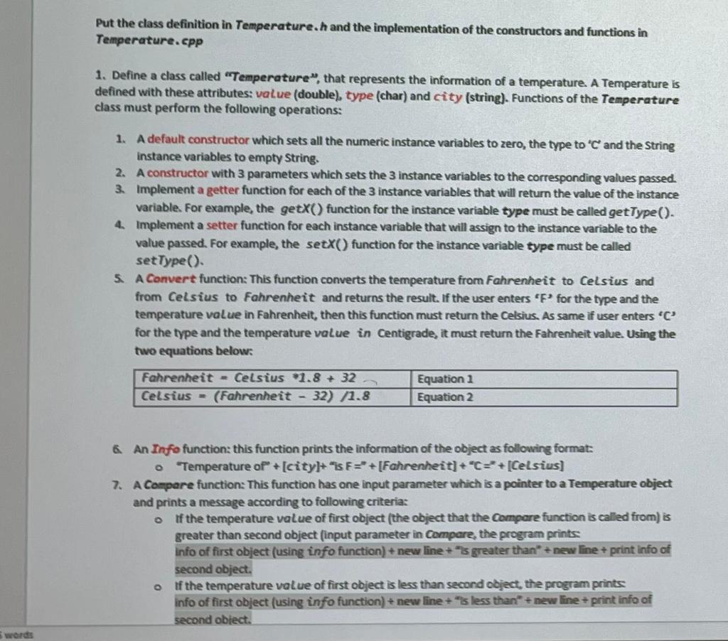 Solved Put the class definition in Temperature. h and the | Chegg.com