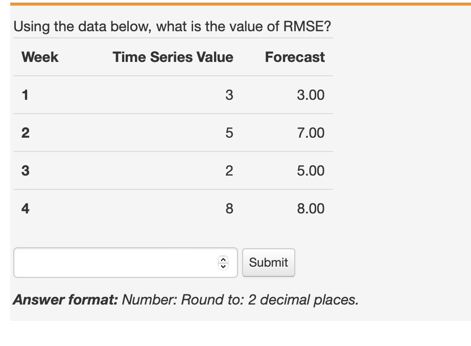 Solved Using the data below, what is the value of RMSE? | Chegg.com