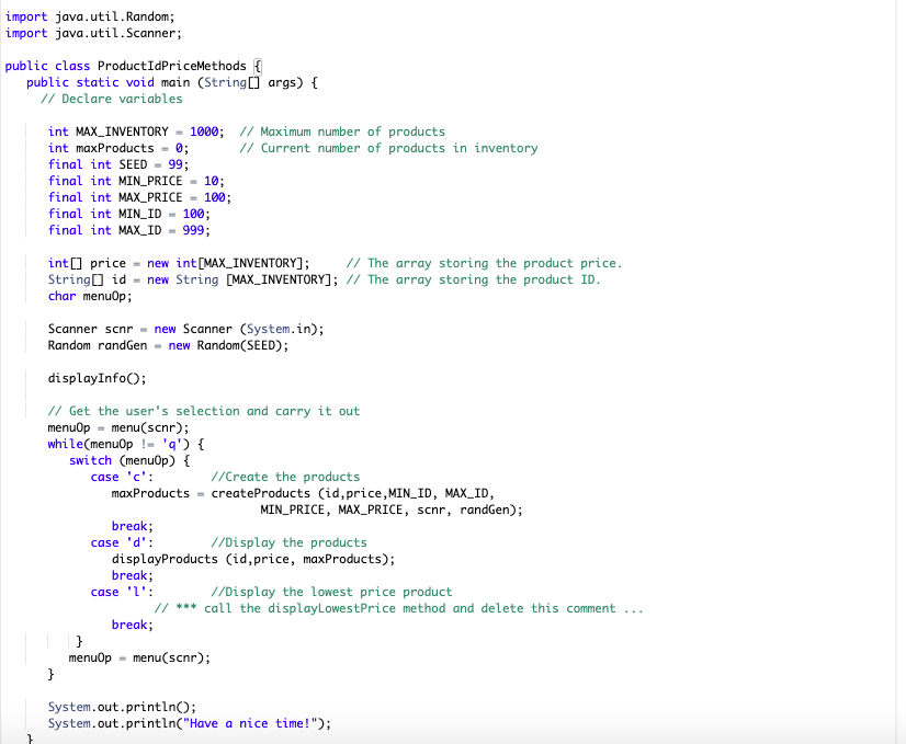 Solved Write a program called ProductIdPriceMethods that | Chegg.com