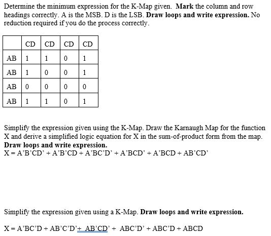 Solved Determine the minimum expression for the K-Map given. | Chegg.com
