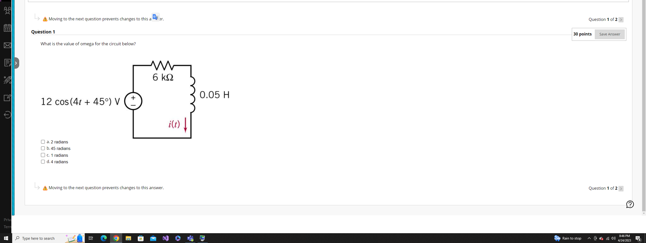 Solved What is the value of omega for the circuit below? a. | Chegg.com