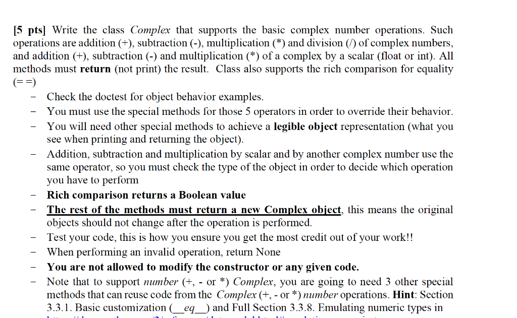 [5 pts) Write the class Complex that supports the | Chegg.com