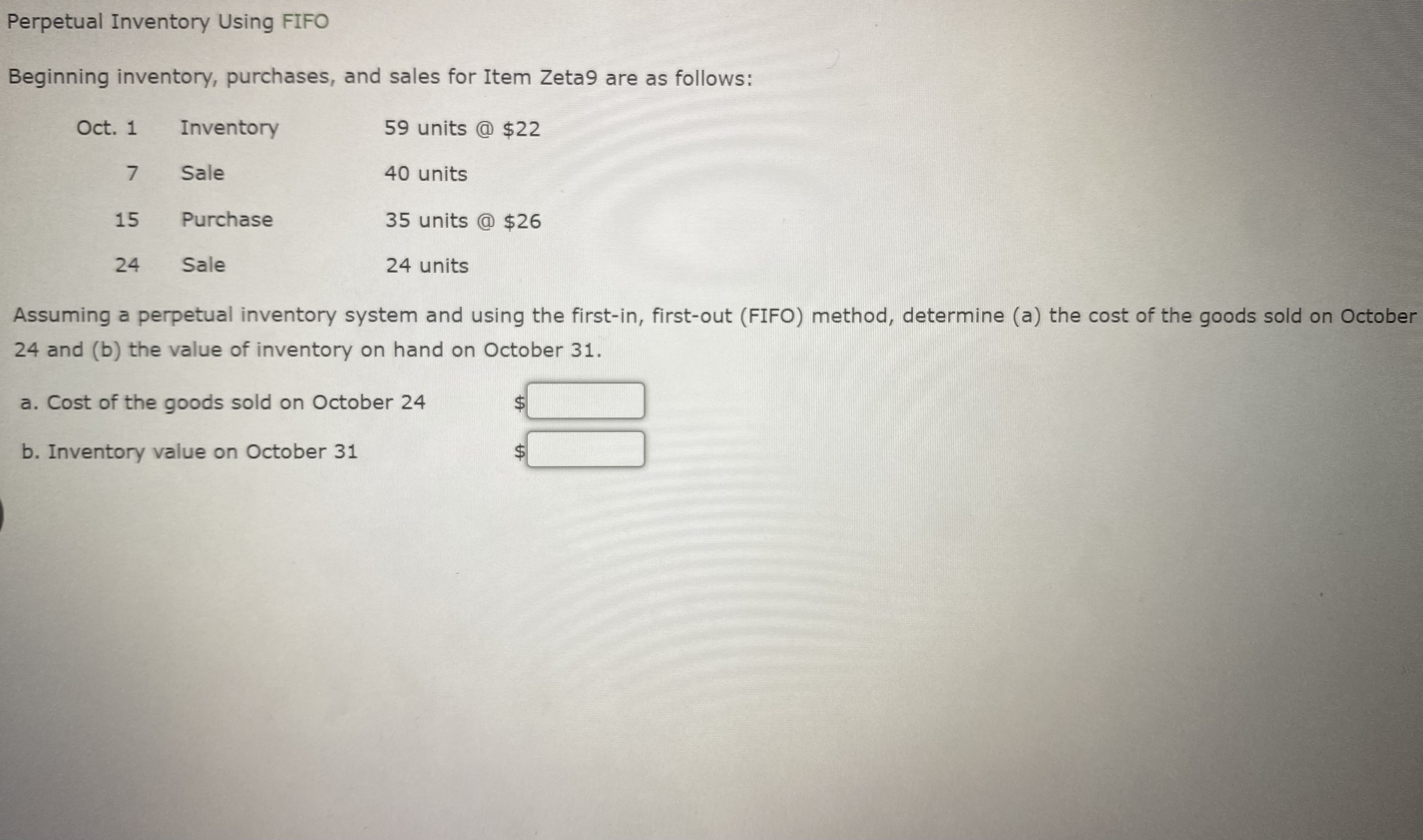 Solved Perpetual Inventory Using FIFO Beginning inventory, | Chegg.com