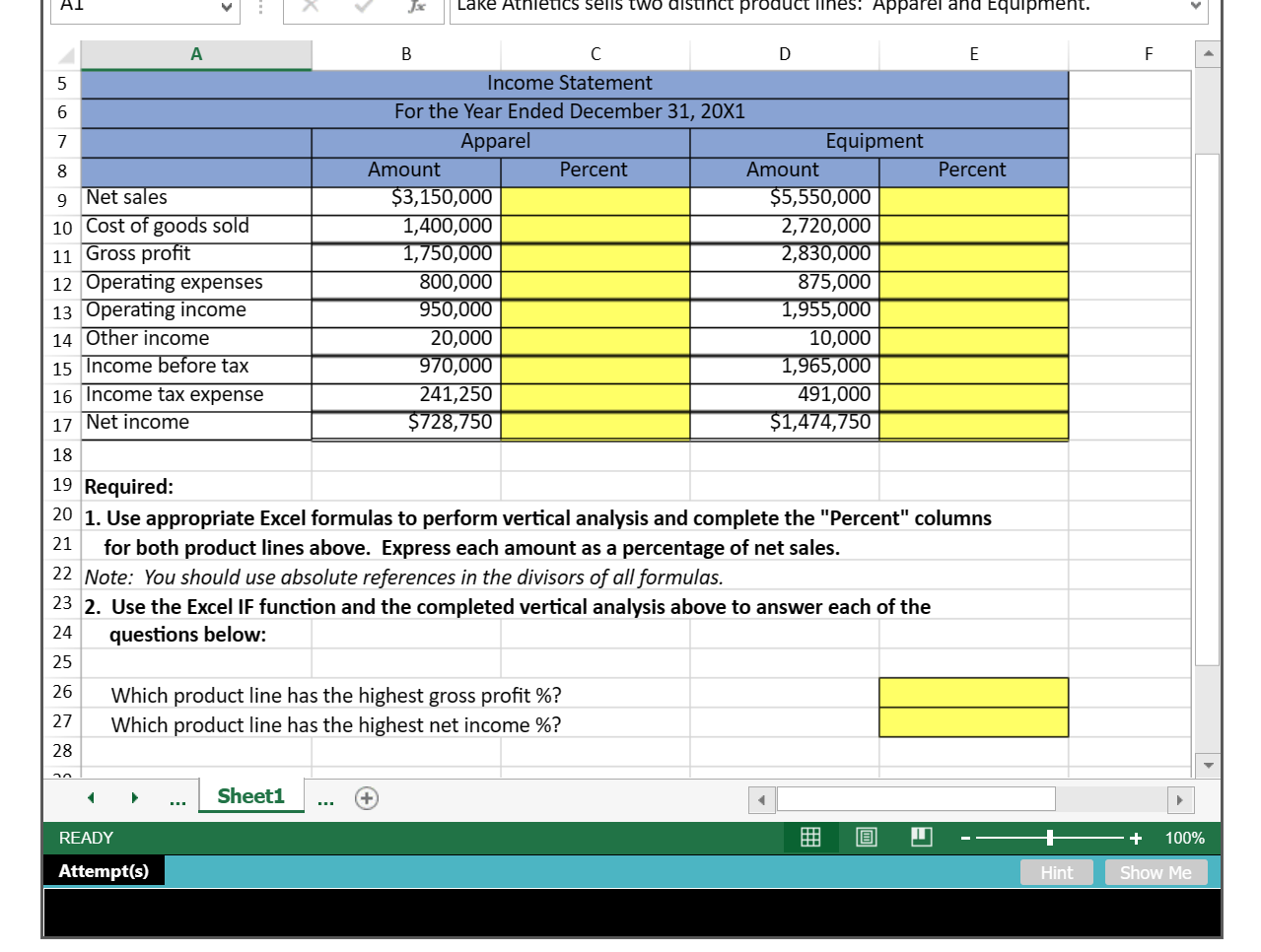 Solved 1. Use vertical analysis to compare profitability. | Chegg.com
