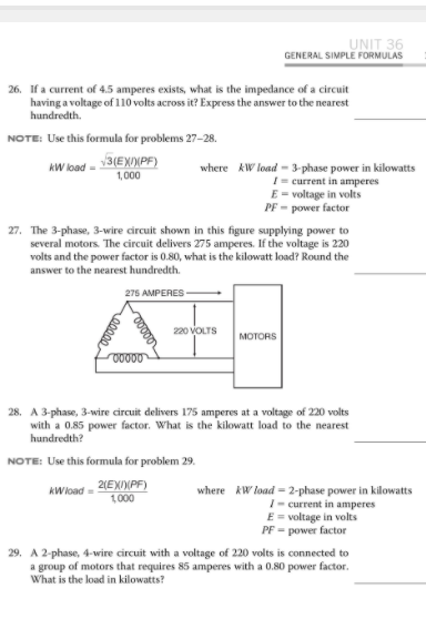 Solved UNIT 36 GENERAL SIMPLE FORMULAS kW load - v3(EX/XP) | Chegg.com