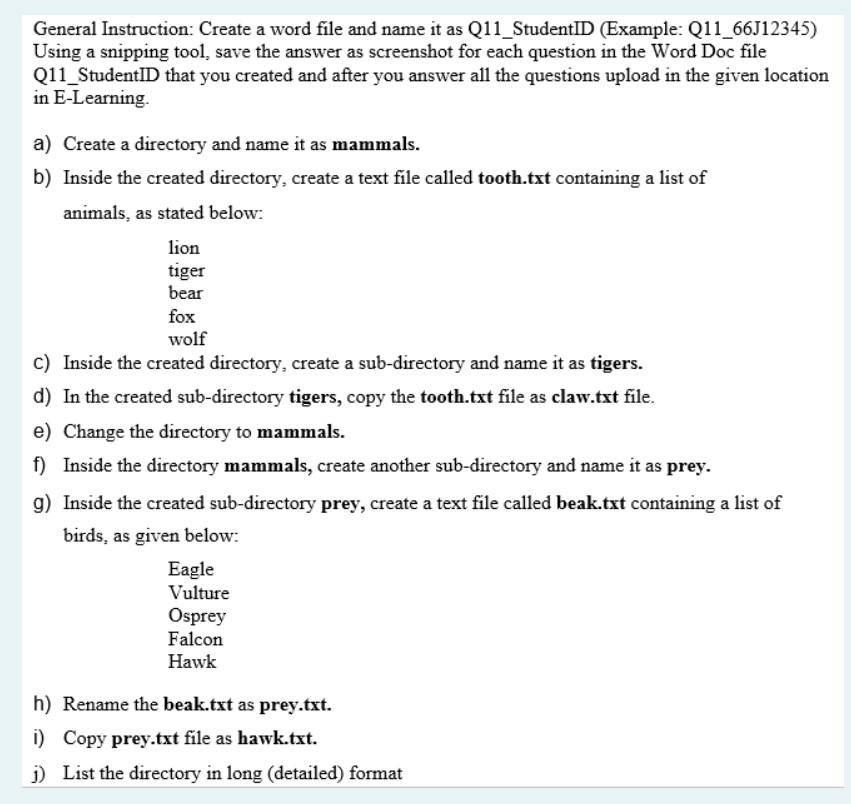 Solved General Instruction: Create a word file and name it | Chegg.com