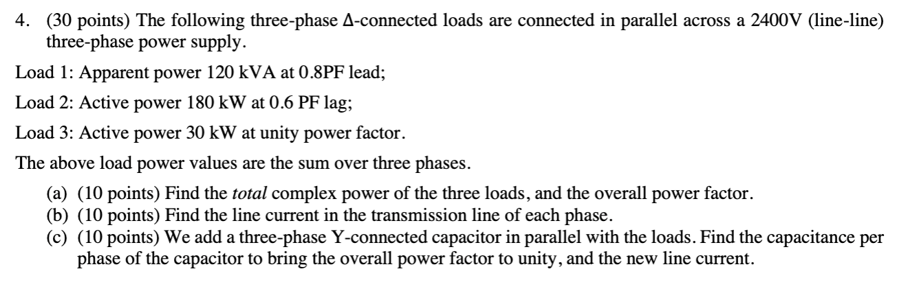 Solved 4. ( 30 points) The following three-phase Δ-connected | Chegg.com