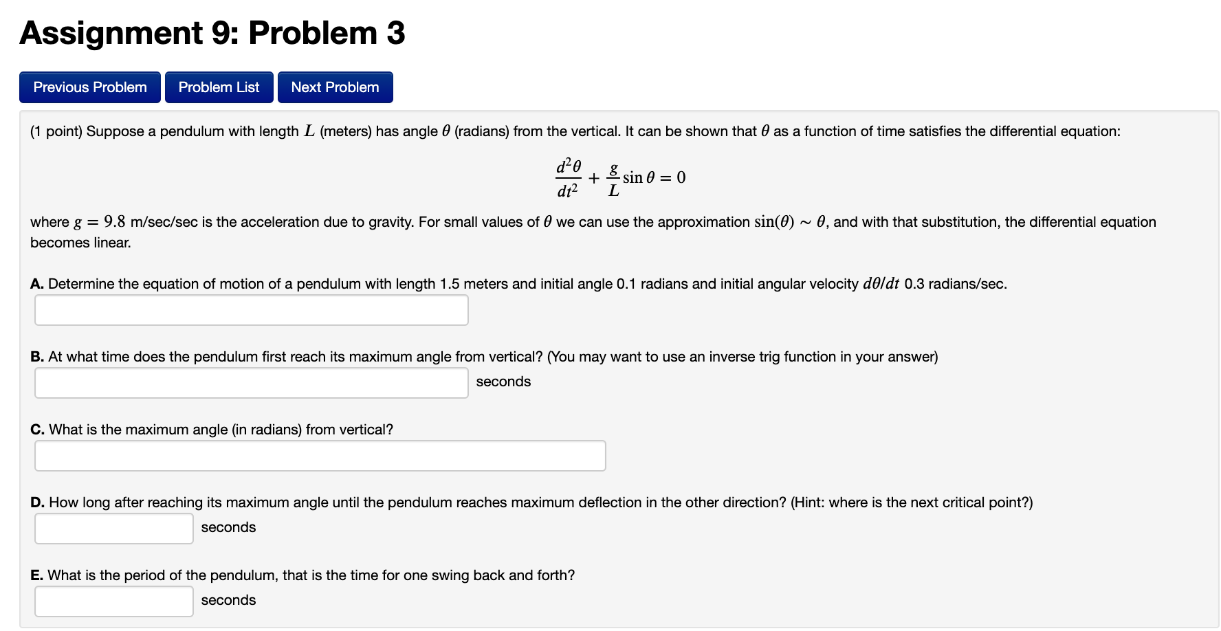 Solved Assignment 9 Problem 3 Previous Problem Problem List 4951