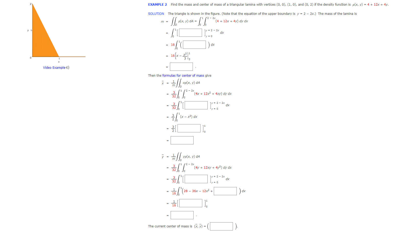 Solved EXAMPLE 2 Find the mass and center of mass of a | Chegg.com