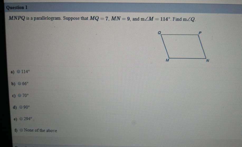 Solved Question 1 MNPQ is a parallelogram. Suppose that | Chegg.com