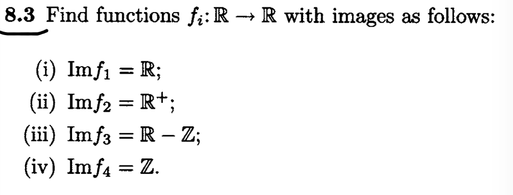 Solved 8.3 Find functions fi: R → R with images as follows: | Chegg.com