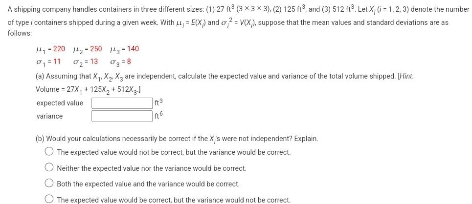 Solved A shipping company handles containers in three | Chegg.com