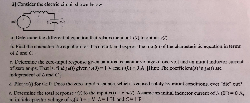 Solved 3) Consider the electric circuit shown below. a. | Chegg.com