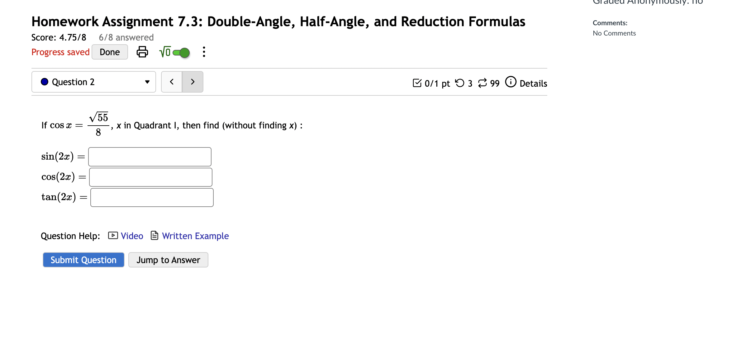 Solved Homework Assignment 7.3: Double-Angle, Half-Angle, | Chegg.com