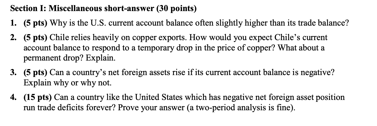 Solved Section I: Miscellaneous short-answer ( 30 points) 1. | Chegg.com