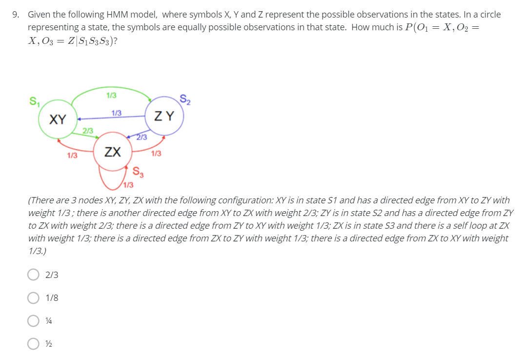 Solved 9. Given the following HMM model, where symbols X, Y | Chegg.com