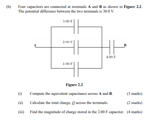 Solved (b) Four capacitors are connected at terminals A and | Chegg.com