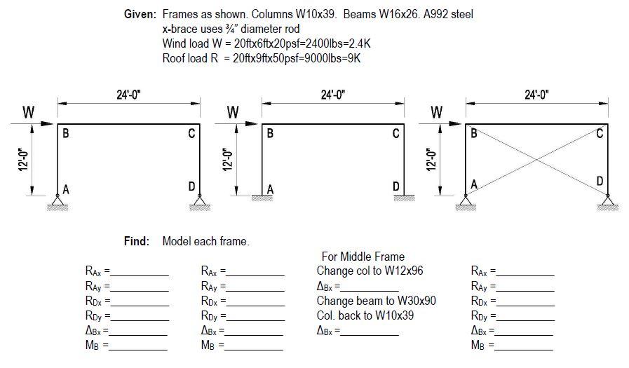 Given: Frames as shown. Columns W10x39. Beams W16x26. | Chegg.com