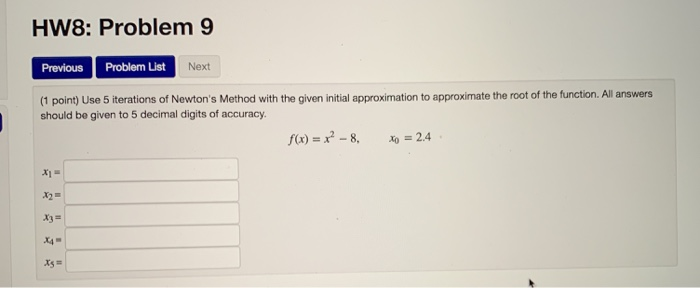 Solved HW8: Problem 9 Next Previous Problem List (1 point) | Chegg.com