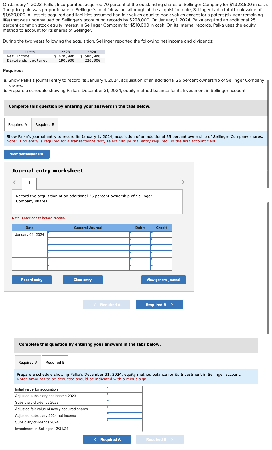Solved On January 1, 2023, ﻿Palka, Incorporated, acquired 70 | Chegg.com