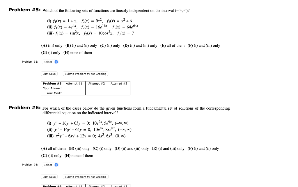 Solved roblem \#5: Which of the following sets of functions | Chegg.com