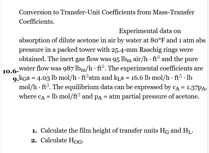 Solved Conversion to Transfer-Unit Coefficients from | Chegg.com
