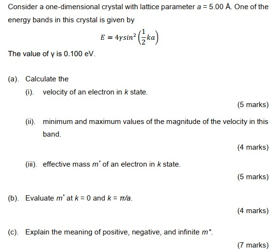 Consider a one-dimensional crystal with lattice | Chegg.com
