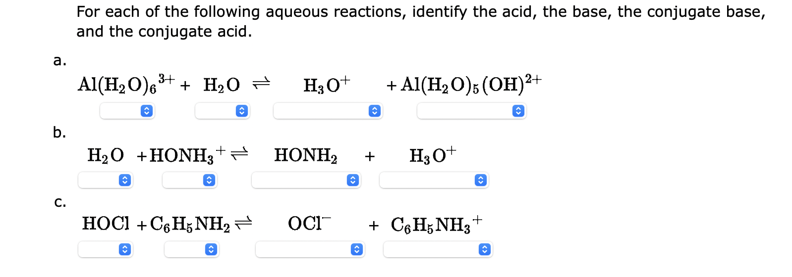 Solved For each of the following aqueous reactions, identify | Chegg.com