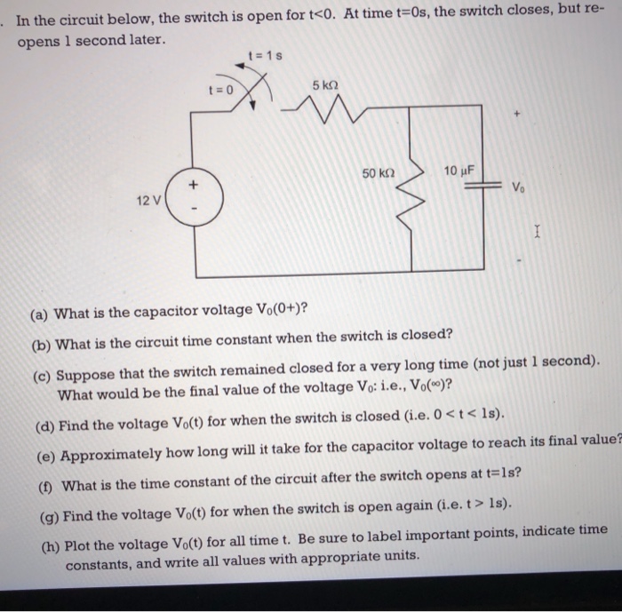 Solved the circuit below, the switch is open for t