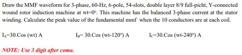 Solved Draw the MMF waveform for 3-phase, 60-Hz, 6-pole, | Chegg.com