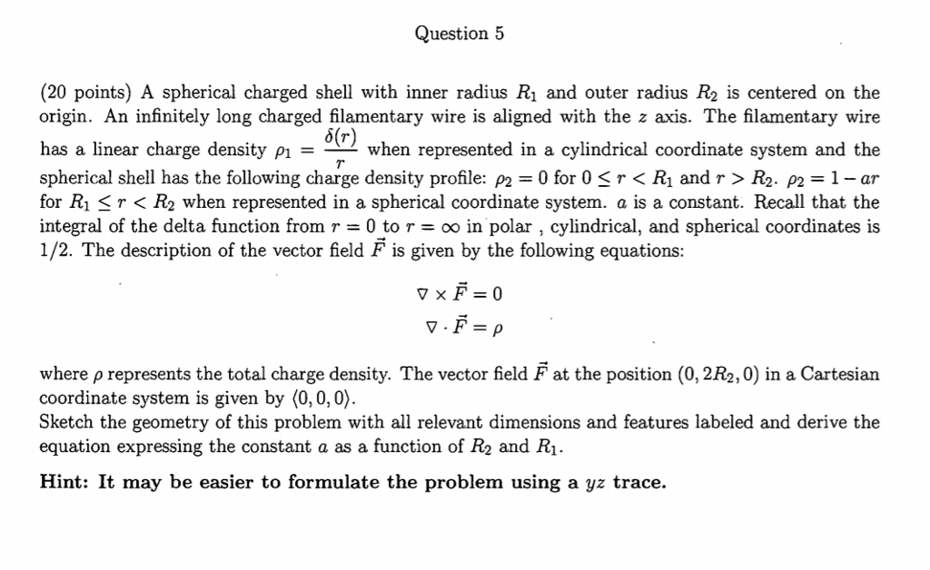 Solved Question 5 (20 points) A spherical charged shell with | Chegg.com