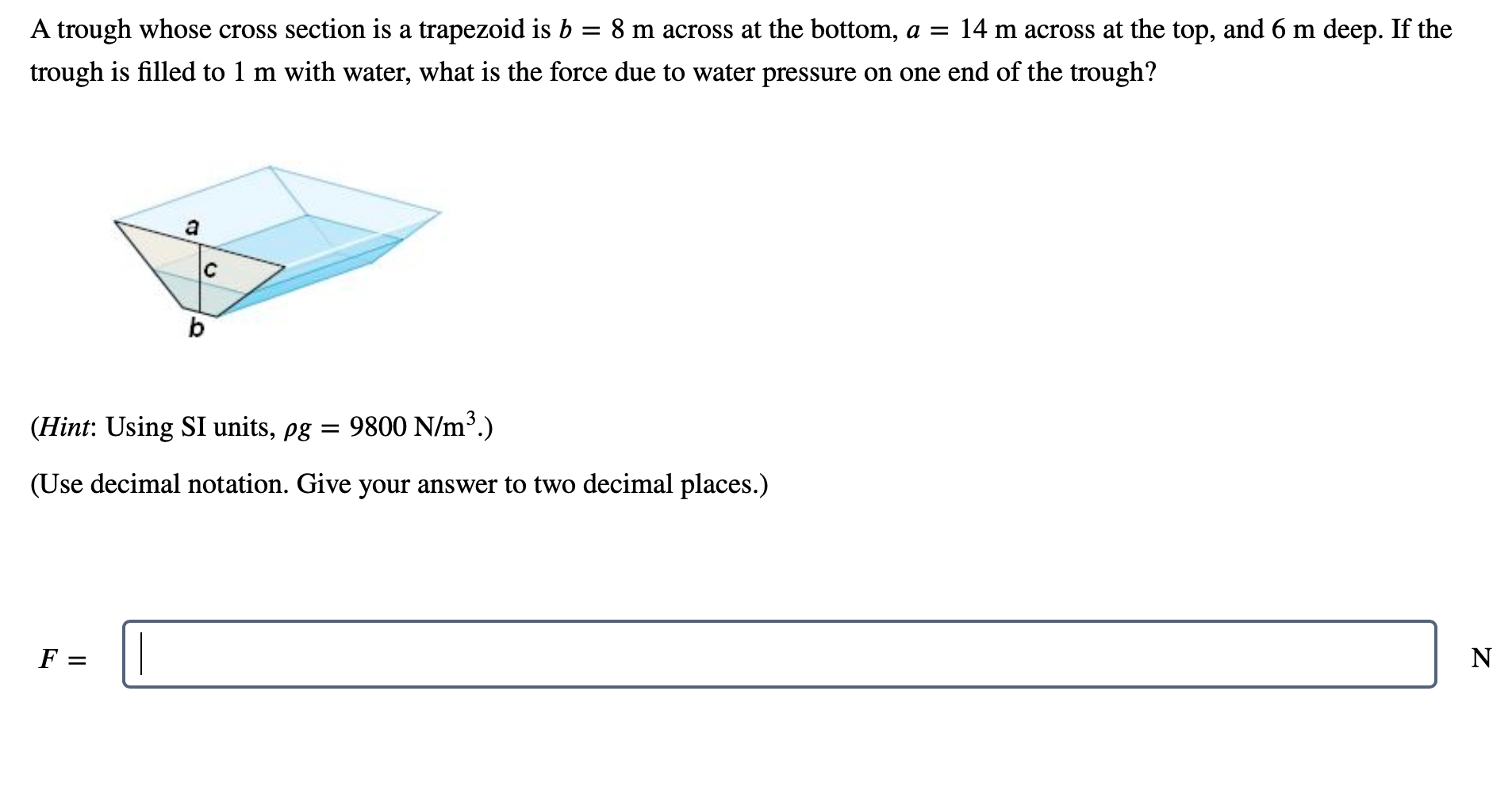Solved A trough whose cross section is a trapezoid is b=8 m | Chegg.com
